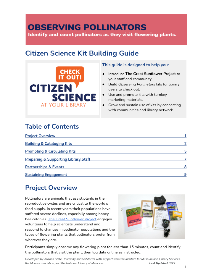 Library Kit Building Guide - Observing Pollinators - SciStarter