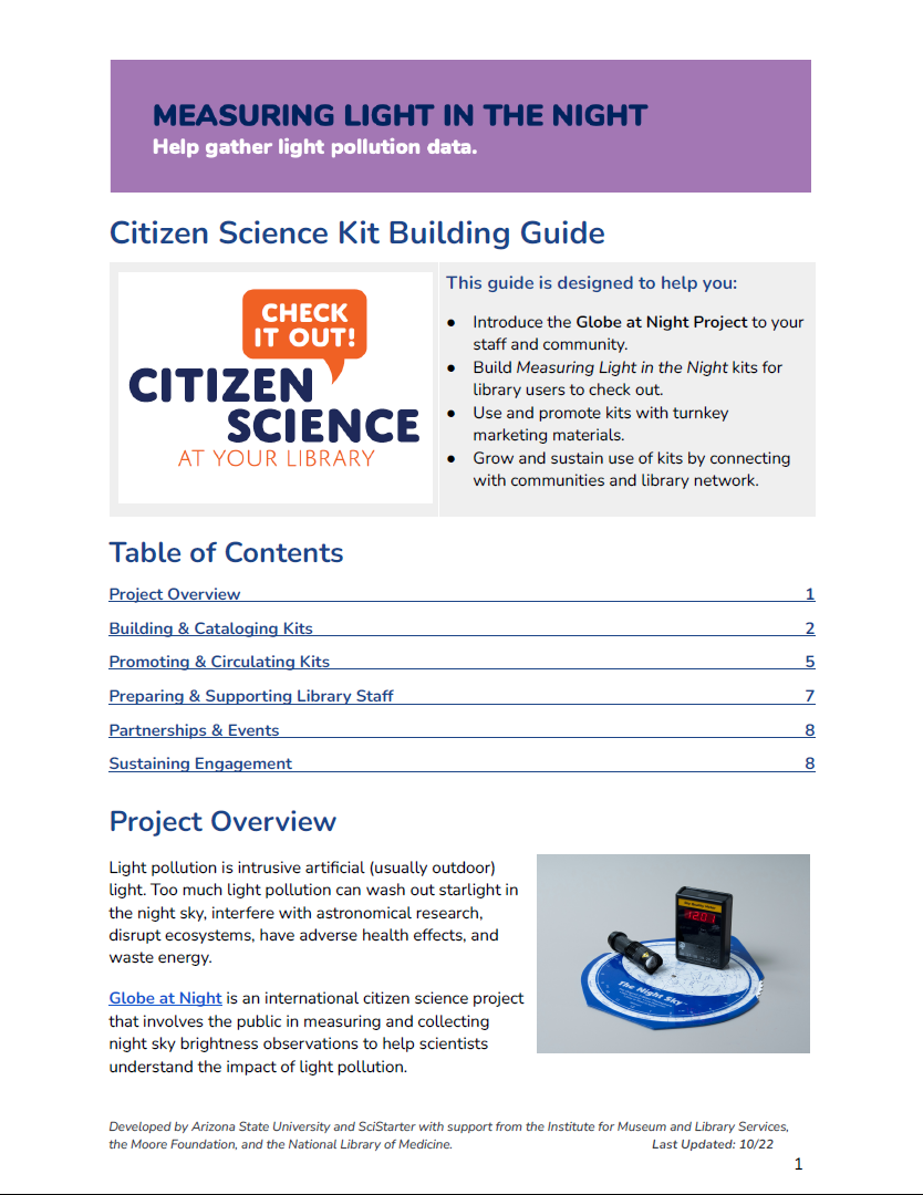 Library Kit Building Guide - Measuring Light in the Night - SciStarter