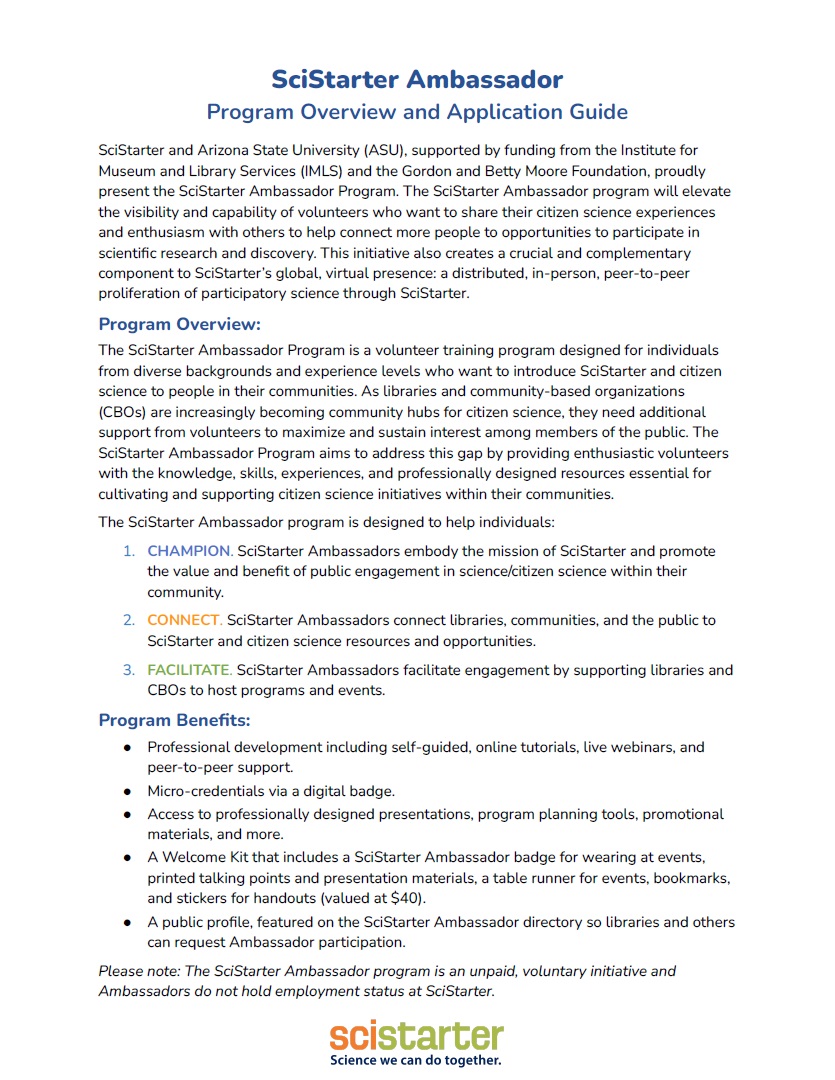 Ambassadors - Apply - SciStarter